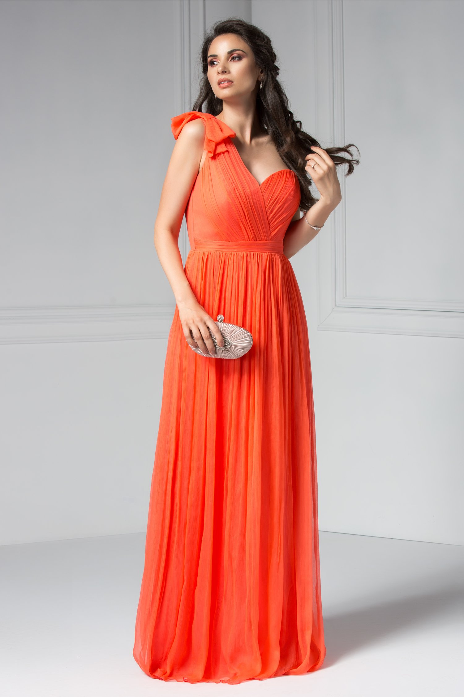 Rochie Ginette Harald corai lunga din matase naturala – Femme Boutique